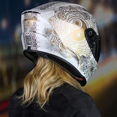 Sports Bike Helmets Helmets For Women White And Gold Motorcycle