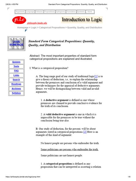 Standard Form Categorical Propositions Quantity Quality And Distribution Pdf Argument