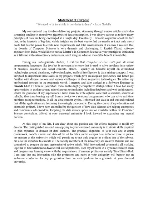 Sample Sop 2 Pdf Data Computer Science