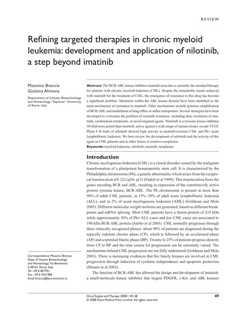 Pdf Refining Targeted Therapies In Chronic Myeloid Leukemia Development And Application Of