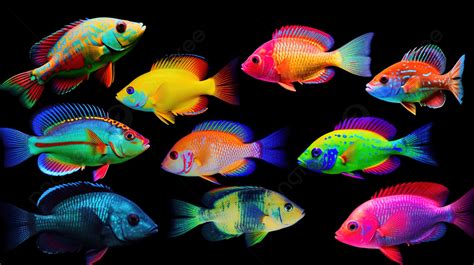 검은 배경에 놓인 다채로운 물고기 다채로운 물고기 사진 배경 일러스트 및 사진 무료 다운로드 Pngtree