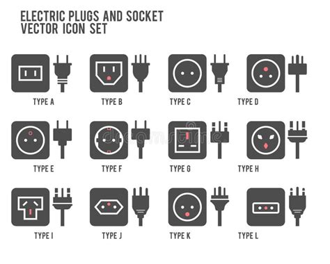 Electric Outlet Illustration Different Type Power Socket Set Vector