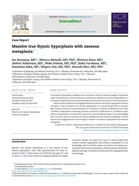 Pdf Massive True Thymic Hyperplasia With Osseous Metaplasia