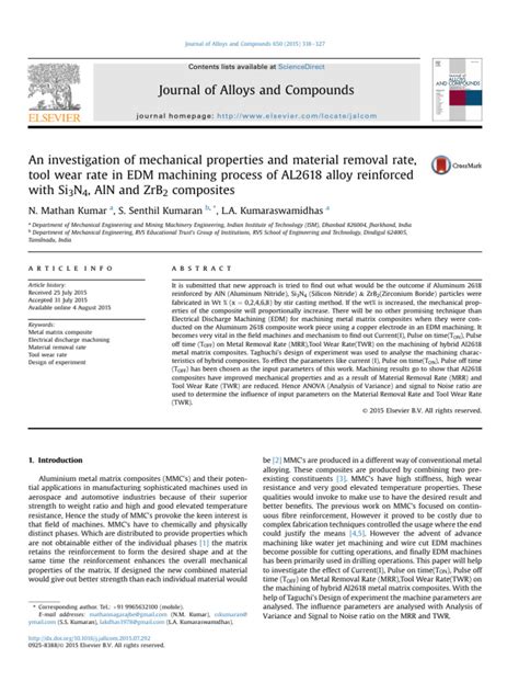 Mech Prop And Mrr Twr In Edm Machining Pdf Sintering Composite Material