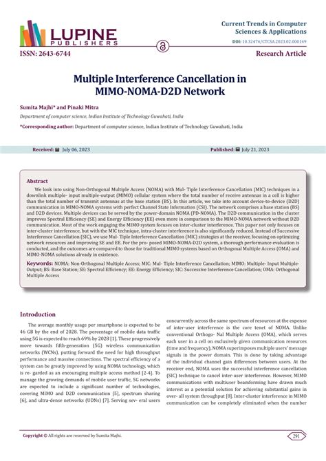 Pdf Multiple Interference Cancellation In Mimo Noma D2d Network