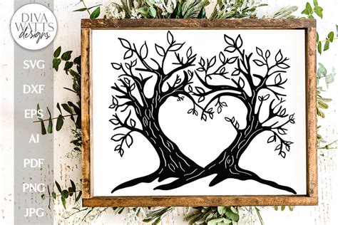 Tree With Heart SVG For Sign Silhouette Of Tree SVG For Family Tree Svg Heart Tree Of Love