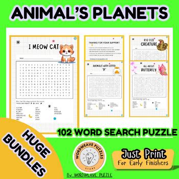 Animal Themed Word Search Puzzle Bundle Fun Worksheets And Activities
