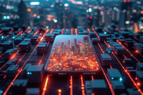 Premium Photo Smartphone On Surface With Holographic Elements Showing
