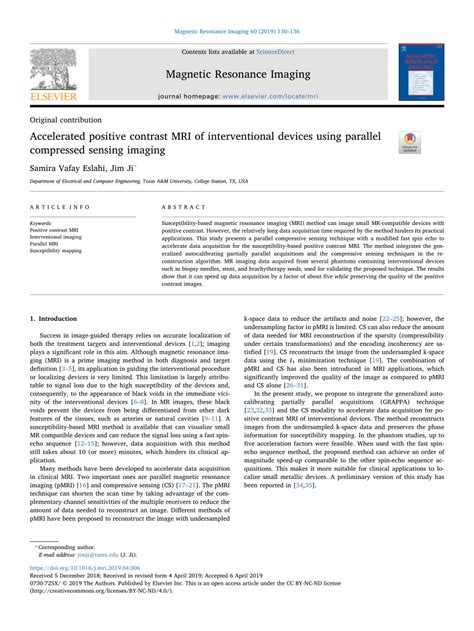 Pdf Accelerated Positive Contrast Mri Of Interventional Devices Using Parallel Compressed