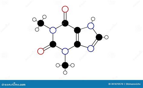 Theophylline Molecule Structural Chemical Formula Ball And Stick Model Isolated Image