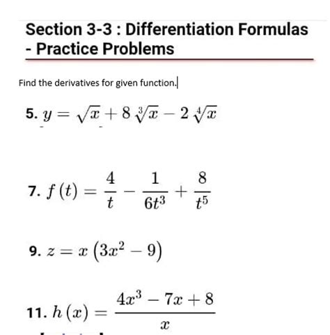 Solved Section Differentiation Formulas Practice Chegg