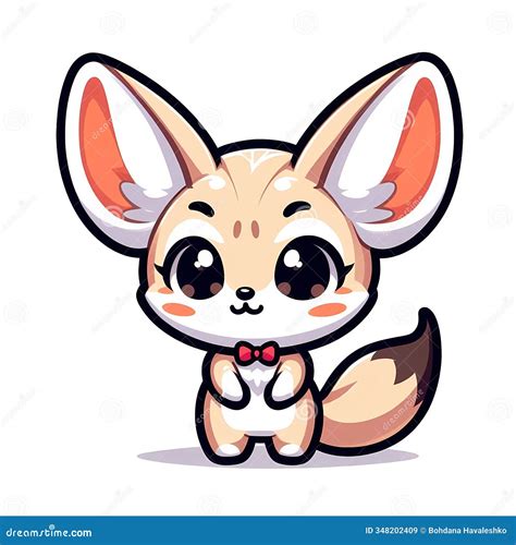 Cute Chibi Fennec Fox In Flat Style On White Background Isolated Illustration Stock