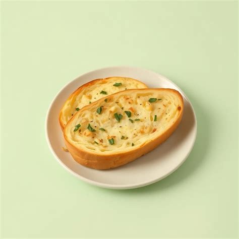 A Plate Of Garlic Bread On A Pastel Sage Green Background Stock Illustration Illustration Of
