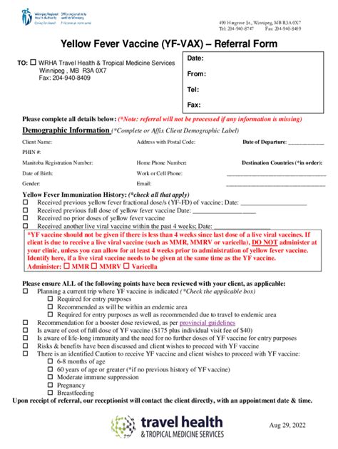 Fillable Online Yellow Fever Vaccine Yf Vax Referral Form Fax Email Print Pdffiller