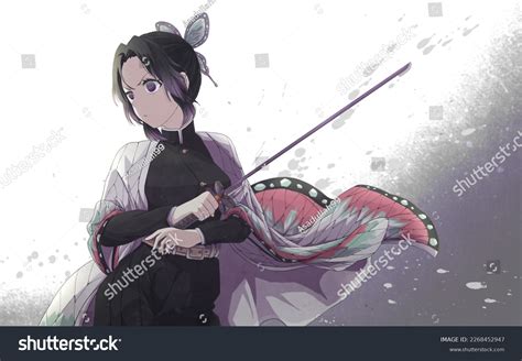 Aesthetic Illustration Anime Girl Sword Wallpaper Stock Illustration