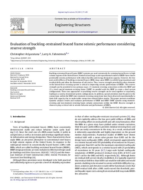 Pdf Evaluation Of Buckling Restrained Braced Frame Seismic Performance Considering Reserve