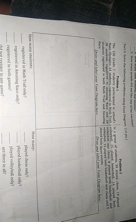 Part Ii Solve The Following Problems Using Venn Diagram 14 Pts Problem 1 The 150 Grade 7