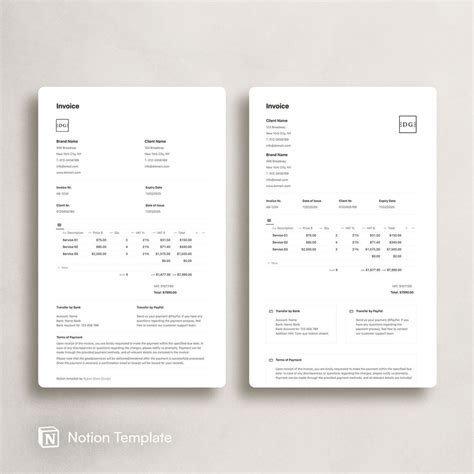 Invoice Template Notion Receipt Templates Order Form Invoices Receipts Orders Services