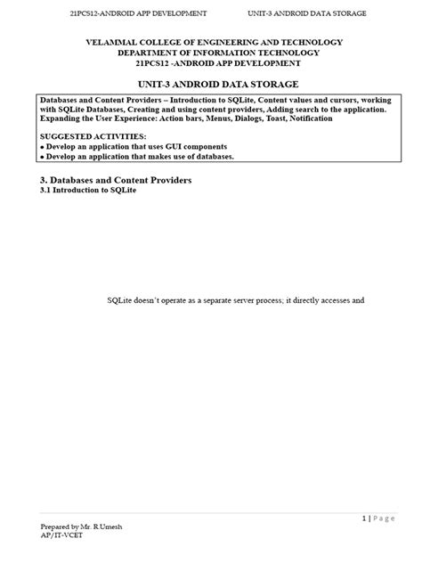 Unit 3 Android Data Storage Pdf
