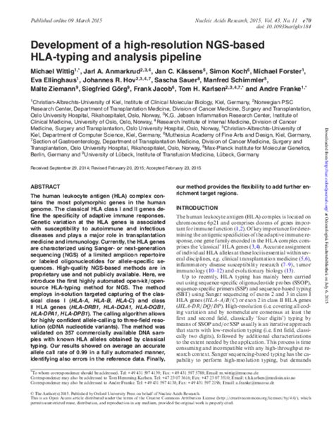 Pdf Development Of A High Resolution Ngs Based Hla Typing And Analysis Pipeline