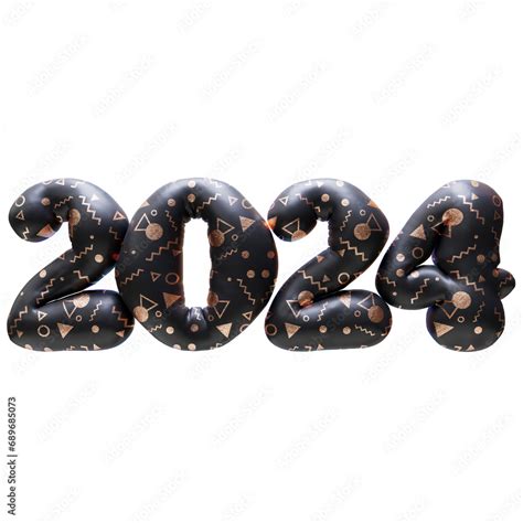 2024 3d Numbers With Inflated Effect Inflated New Year 2024 Numbers With Funny New Year Pattern