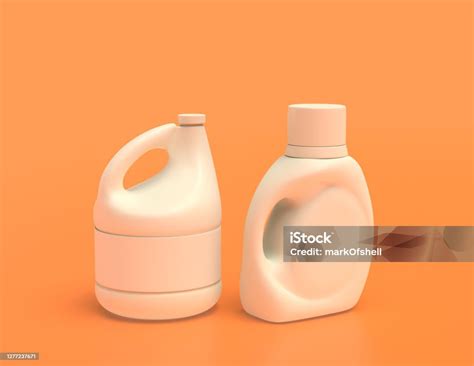 흰색 플라스틱 청소 그룹은 노란색 주황색 배경 평평한 색상 단일 색상 3d 렌더링의 컨테이너를 공급합니다 3차원 형태에 대한 스톡 사진 및 기타 이미지 Istock