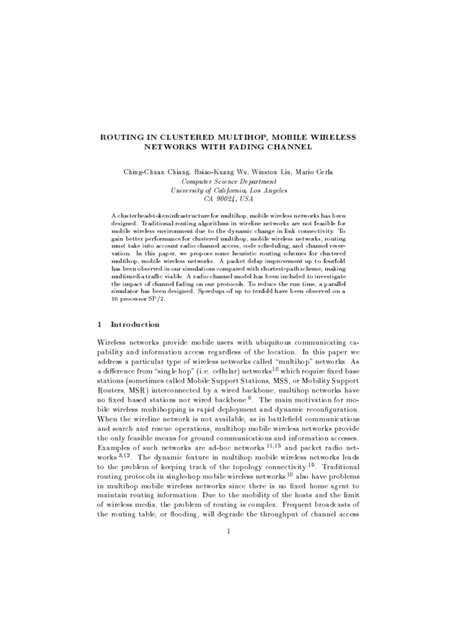411997 Ieee Routing In Clustered Multihop Mobile Wireless Networks