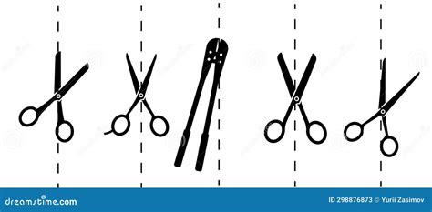 Cut Here Line Icon Pack Symbol Paper Cut Icon With Dotted Line Scissors With Cut Lines Stock