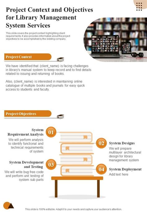 Project Context And Objectives For Library Management System One Pager Sample Example Document