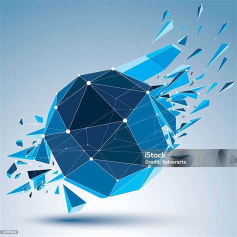 3d 벡터 디지털 와이어프레임 구형 물체가 서로 다른 입자로 나뉘다 3차원 형태에 대한 스톡 벡터 아트 및 기타 이미지 3