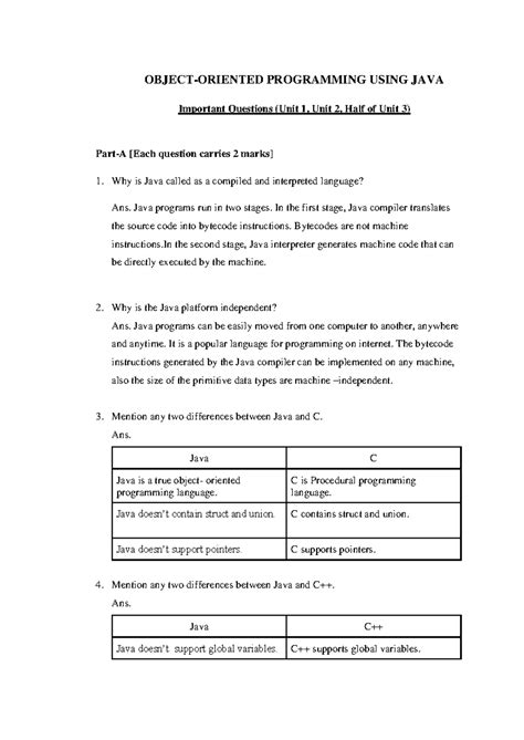Java Oop Concepts Important Questions And Answers Units 1 3 Studocu