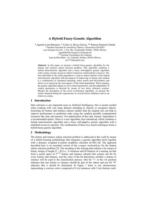 Pdf A Hybrid Fuzzy Genetic Algorithm