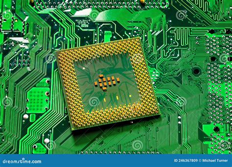 Close Up Of Microchips And Pins On Main Cpu Pc Processor Circuit Board Stock Image Image Of