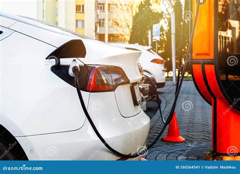 Electric Car At The Charging Station Ecology Stock Image Image Of