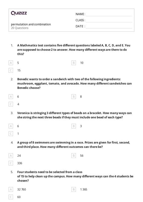 50 Permutation And Combination Worksheets For 11th Class On Quizizz