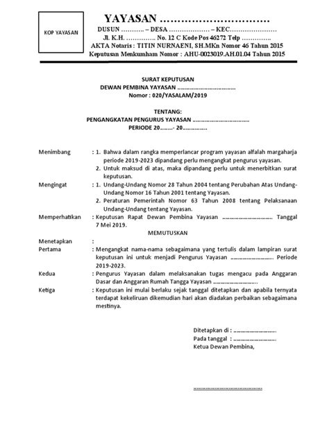 Sk Pengangkatan Pengurus Yayasan Pdf