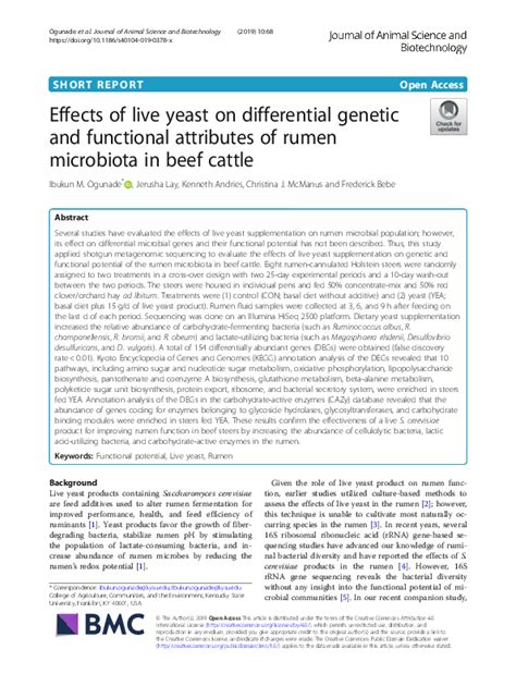 Pdf Effects Of Live Yeast On Differential Genetic And Functional