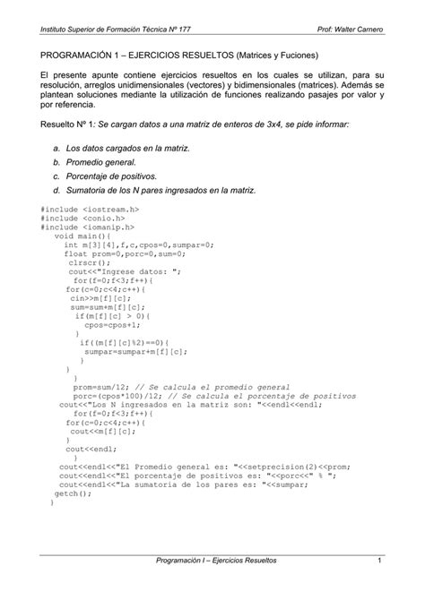 Ejercicios Resueltos Arreglos Y Funciones