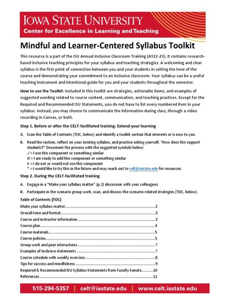Mindful And Learner Centered Syllabus Toolkit Pdf Learning Mental