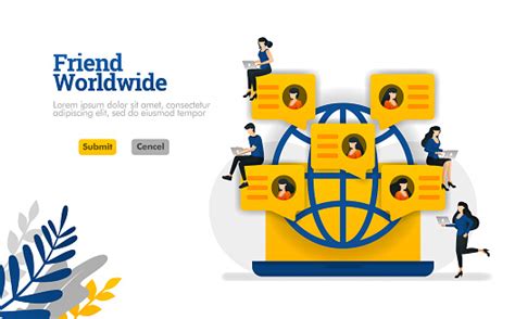 커뮤니티에 대 한 전세계 친구 소셜 미디어 파티 및 그룹 벡터 일러스트 레이 션 개념은 방문 페이지 템플릿 Ui Ux 웹 모바일 앱 포스터 배너 웹 사이트에 사용할 수