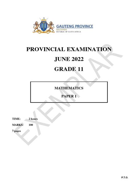 Grade 11 Provincial Examination Mathematics P1 English June 2022 Question Paper Pdf