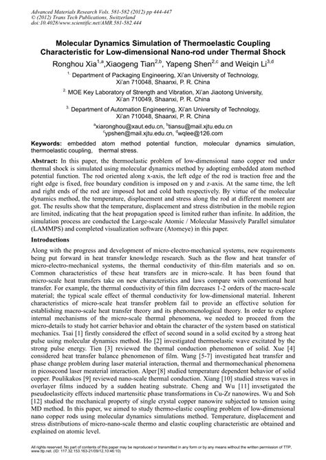 Pdf Molecular Dynamics Simulation Of Thermoelastic Coupling Characteristic For Low Dimensional