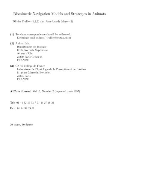 Pdf Biomimetic Navigation Models And Strategies In Animats