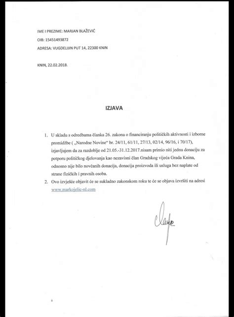 Izjava Donacije 2 Grad Knin