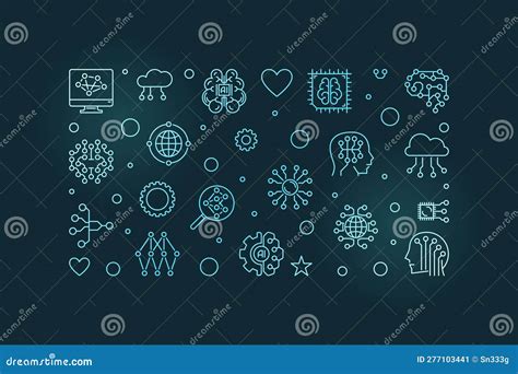 Artificial Intelligence Digital Brain Technology Outline Horizontal