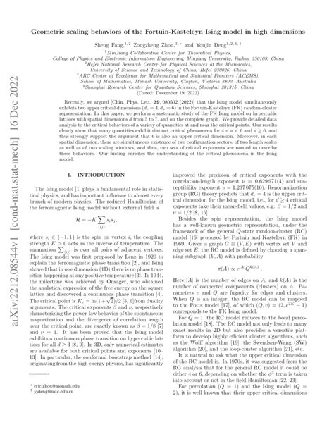 Pdf Geometric Scaling Behaviors Of The Fortuin Kasteleyn Ising Model In High Dimensions
