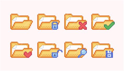 premium vector computer folder pixel art set desktop icons