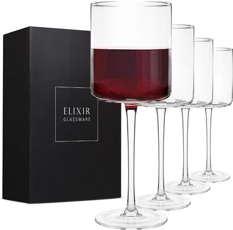 Buy Square Red Wine Glasses Set Of 4 Hand Blown Edge Wine Glasses