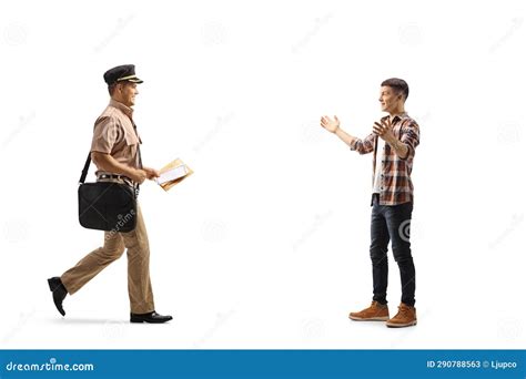 Young Man Waiting A Mailman With Arms Wide Open Stock Image Image Of