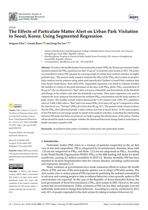 Pdf The Effects Of Particulate Matter Alert On Urban Park Visitation